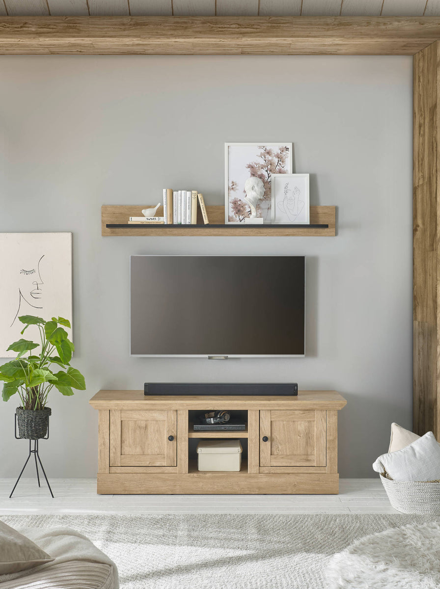 TV-Lowboard Eiche 152cm mit Wandregal Cardiff – Empinio24